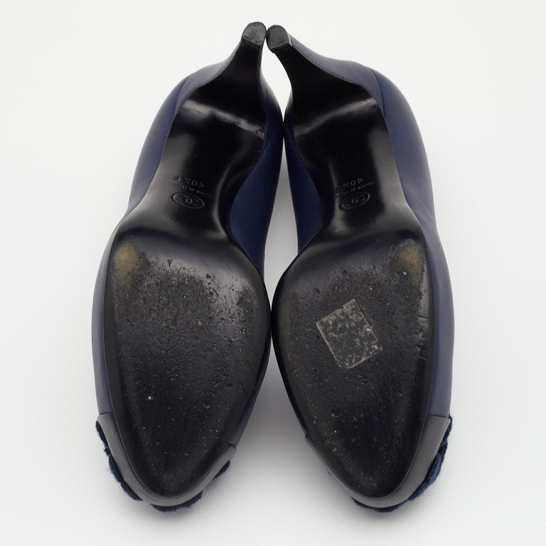 Chanel Navy Blue/Black Leather CC Camellia Cap Toe Pumps Size 40.5 For ...