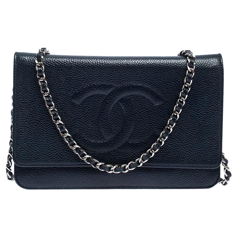 Chanel Navy Blue Caviar Leather Wallet On Chain For Sale at 1stDibs