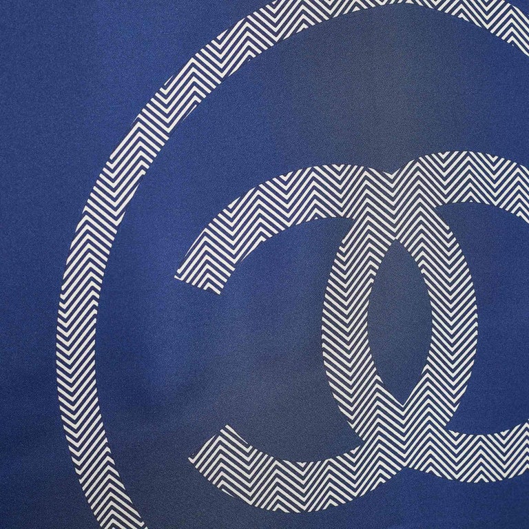 Chanel Navy Blue CC Logo Print Silk Scarf For Sale at 1stDibs