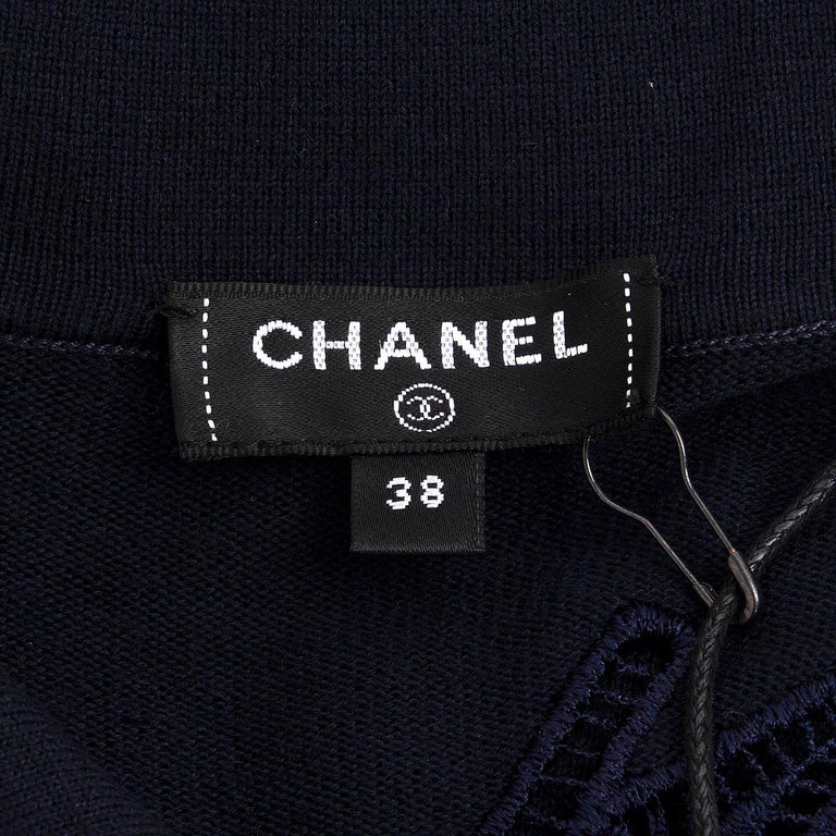 CHANEL navy blue cotton 2020 20C LOGO EMBROIDERED Cardigan Sweater 38 S ...