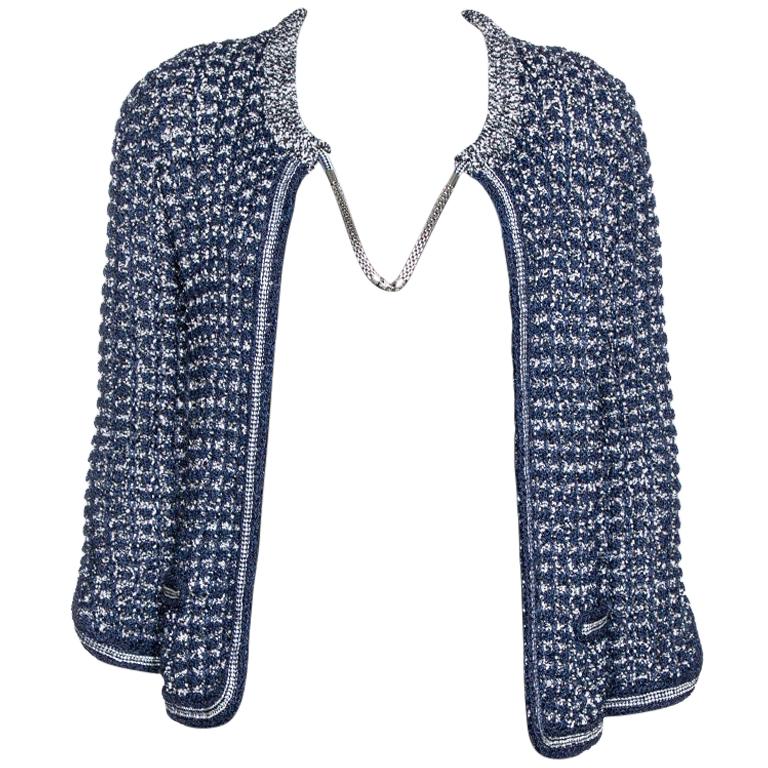 Chanel Navy Blue Crochet Knit Neck Chain Detail Jacket M at 1stDibs