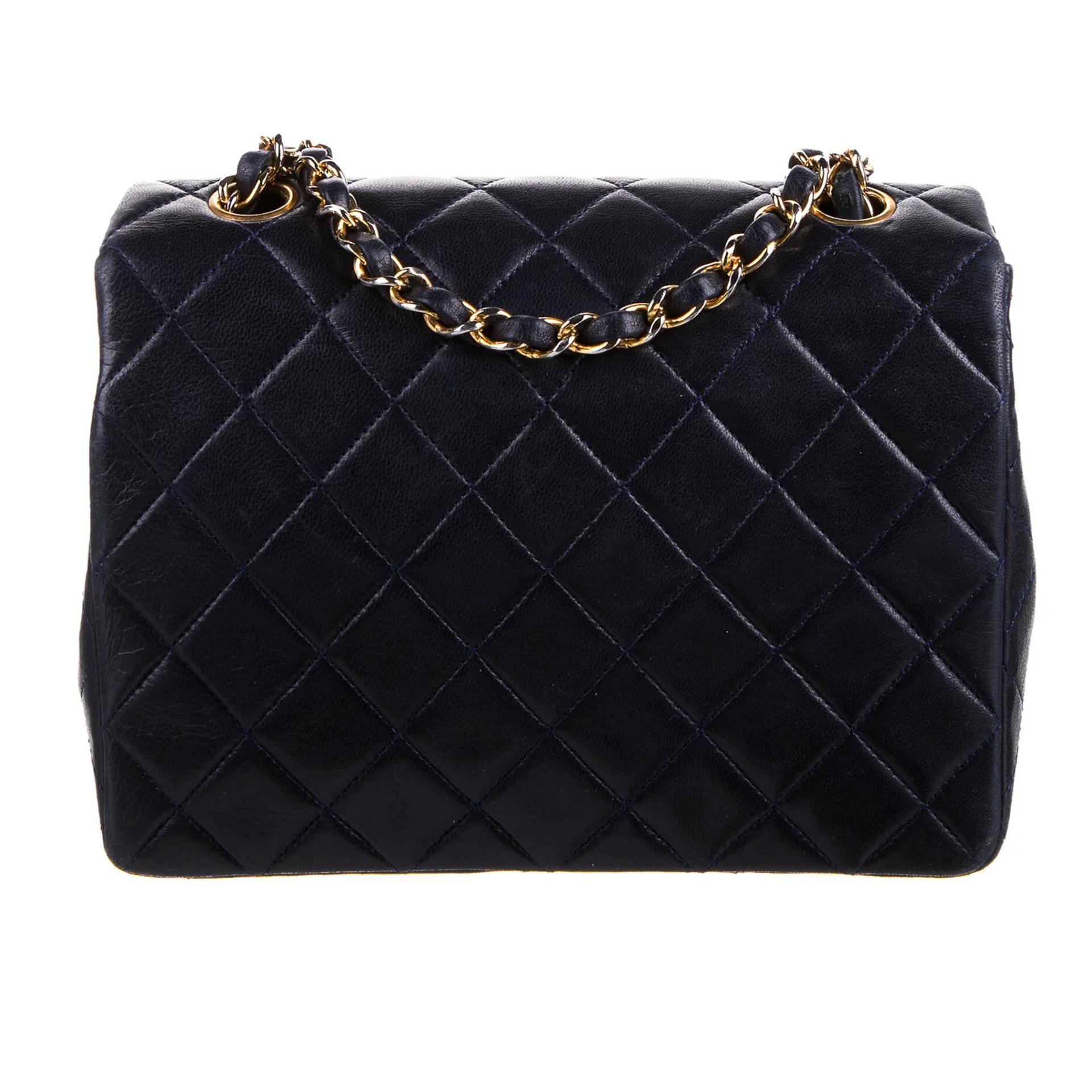 Chanel Navy Blue Lambskin Small Square Vintage 90s Classic Flap Bag For ...