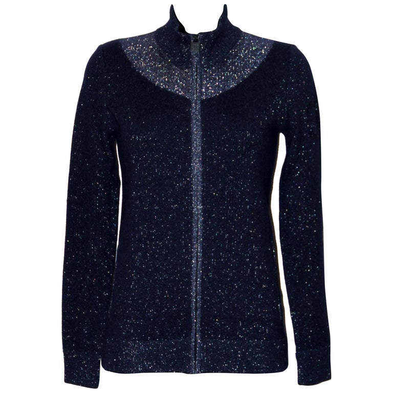 Chanel Navy Blue Lurex Cardigan at 1stDibs