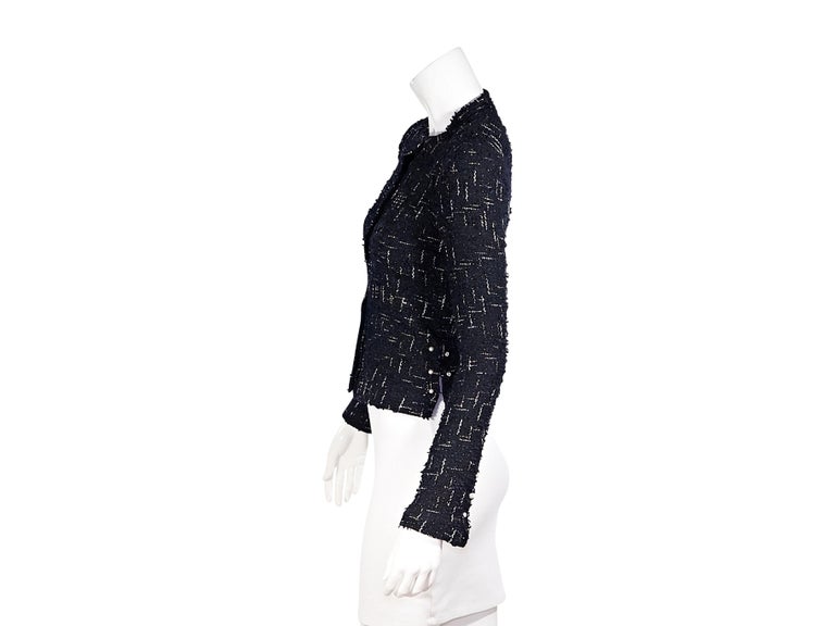 Chanel Navy Blue Metallic Tweed Jacket at 1stDibs