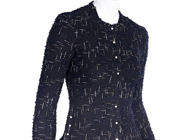 Chanel Navy Blue Metallic Tweed Jacket at 1stDibs