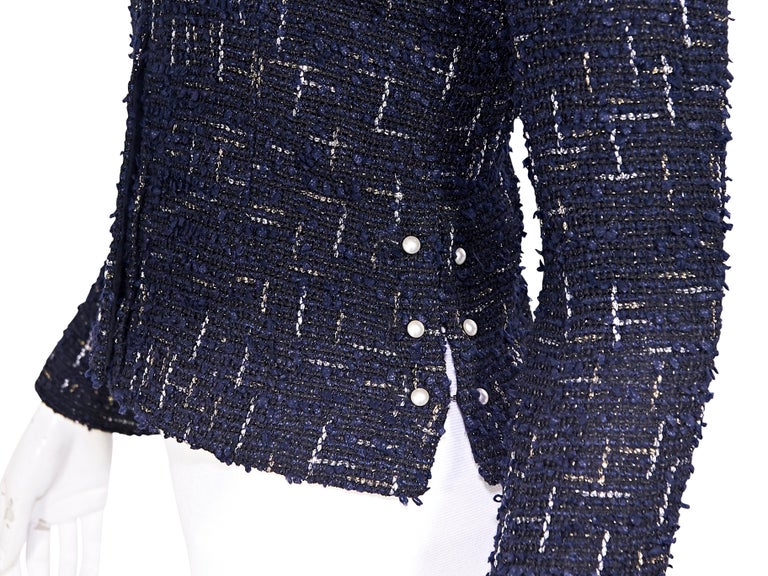 Chanel Navy Blue Metallic Tweed Jacket at 1stDibs
