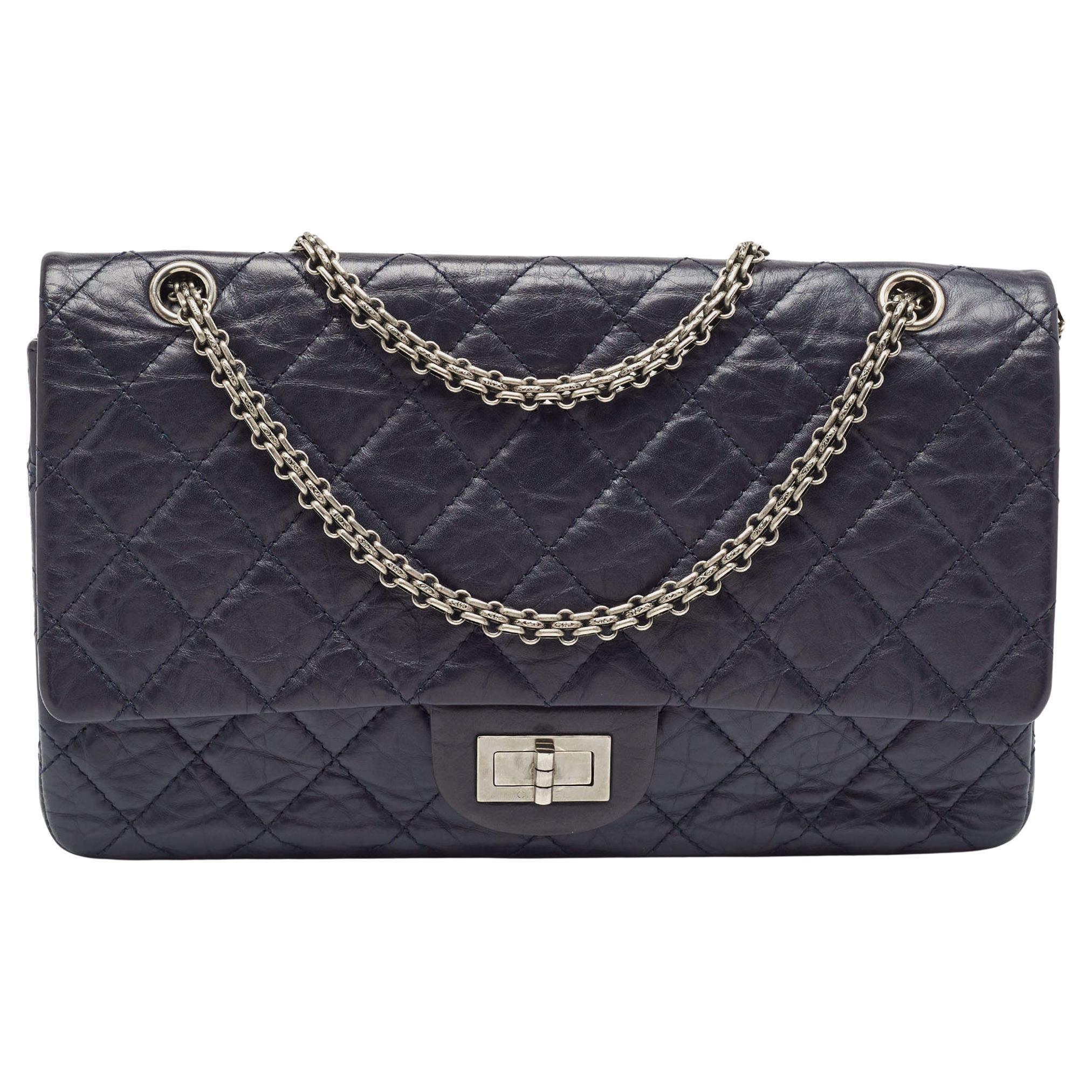 Chanel Navy Blue Quilted Aged Leather 227 Reissue 2.55 Flap Bag For ...