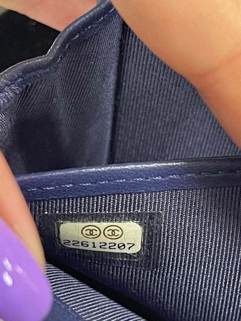 Chanel Navy Blue Quilted Lambskin Leather L Gusset Zip Wallet For Sale ...
