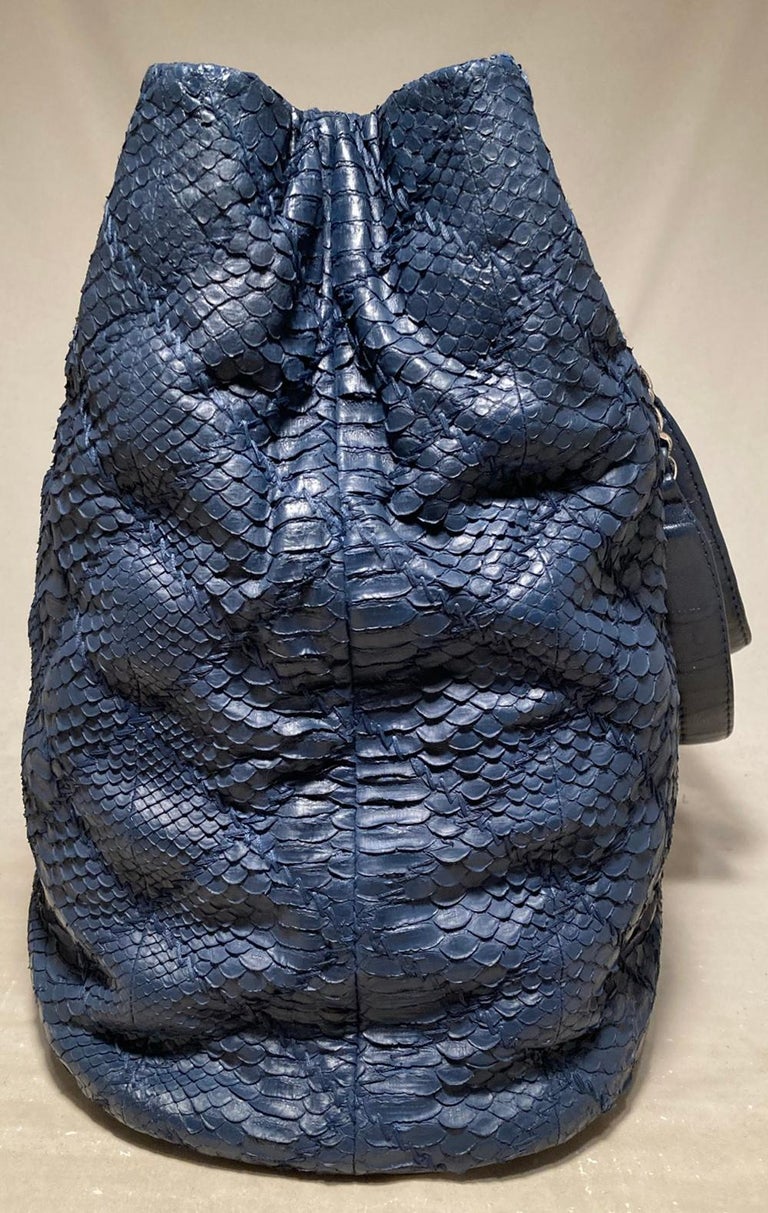 Chanel Navy Blue Quilted Matte Snakeskin Tote For Sale at 1stDibs ...