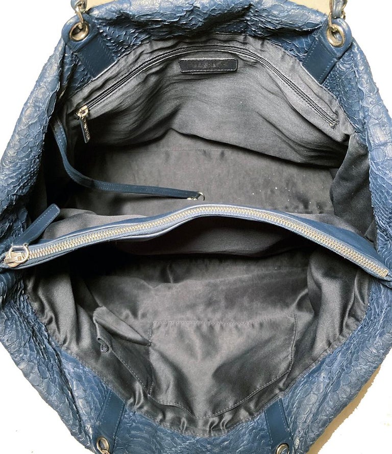 Chanel Navy Blue Quilted Matte Snakeskin Tote For Sale at 1stDibs ...
