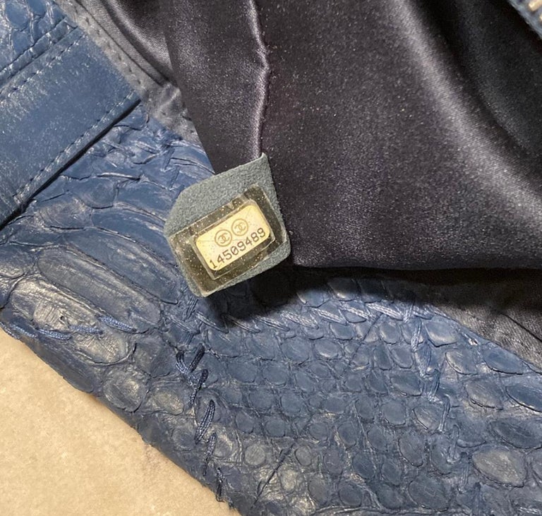 Chanel Navy Blue Quilted Matte Snakeskin Tote For Sale at 1stDibs ...