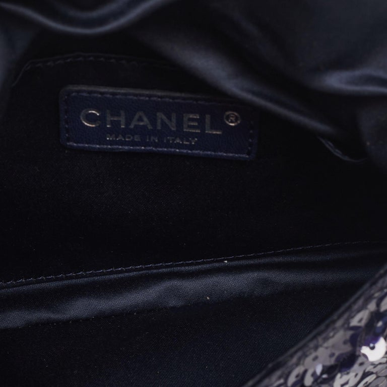 Chanel Navy Blue Sequins CC Half Moon Clutch at 1stDibs