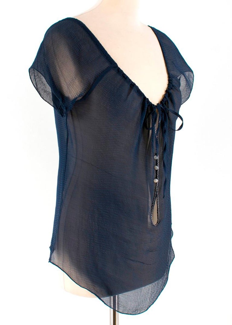 Chanel Navy Blue Silk Sheer Blouse - Size US 8 For Sale at 1stDibs ...