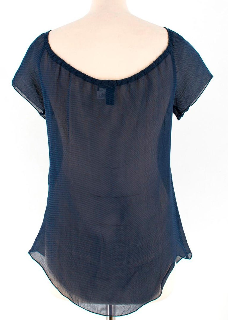 Chanel Navy Blue Silk Sheer Blouse - Size US 8 For Sale at 1stDibs ...