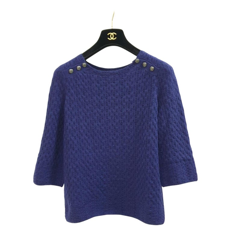 Chanel Navy Blue Top Shoulder Gold Buttons For Sale at 1stDibs