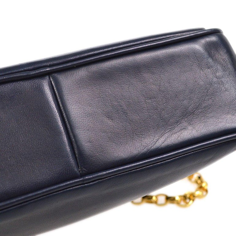 CHANEL Navy Blue White Trim Leather Gold Small Evening Camera Shoulder ...