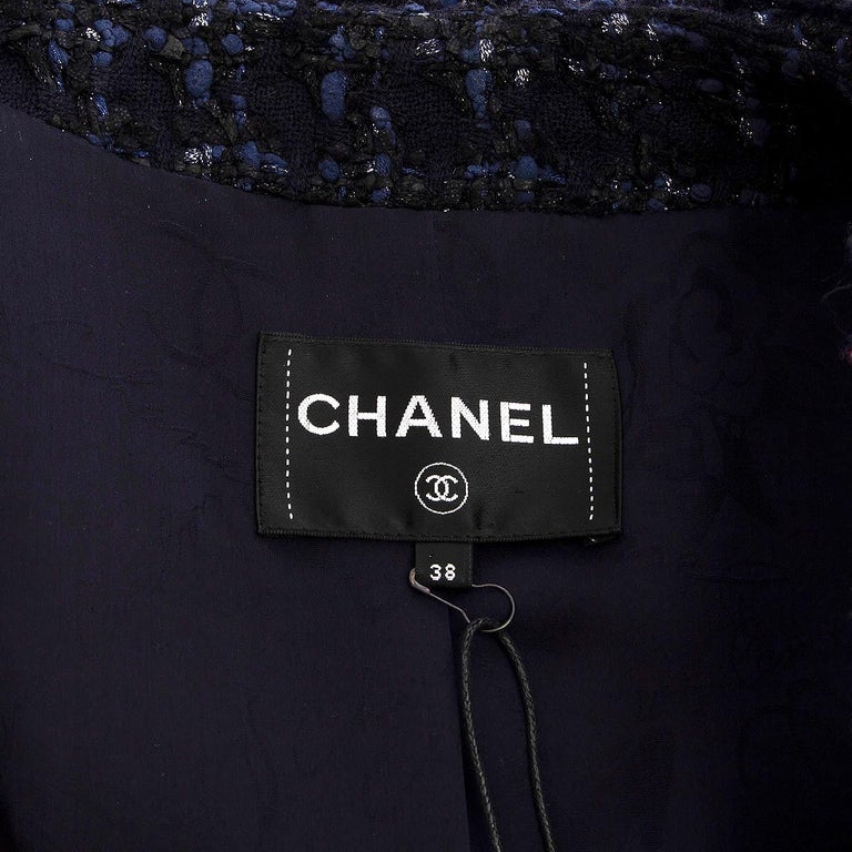 CHANEL navy blue wool 2016 16B ZIP FRONT TWEED Jacket 38 S For Sale at ...