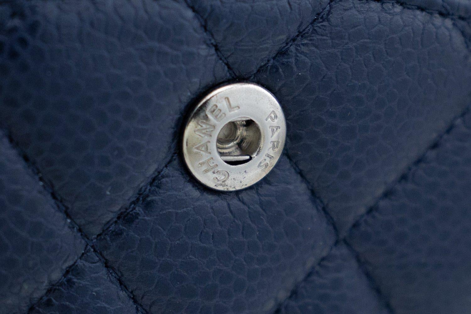 CHANEL Navy Caviar Double Chain Flap Shoulder Bag Quilted Leather at ...