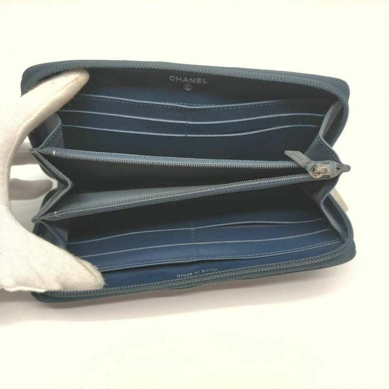 Chanel Navy Caviar Zippy Wallet Navy Blue Zip Around Wallet 858414 For ...
