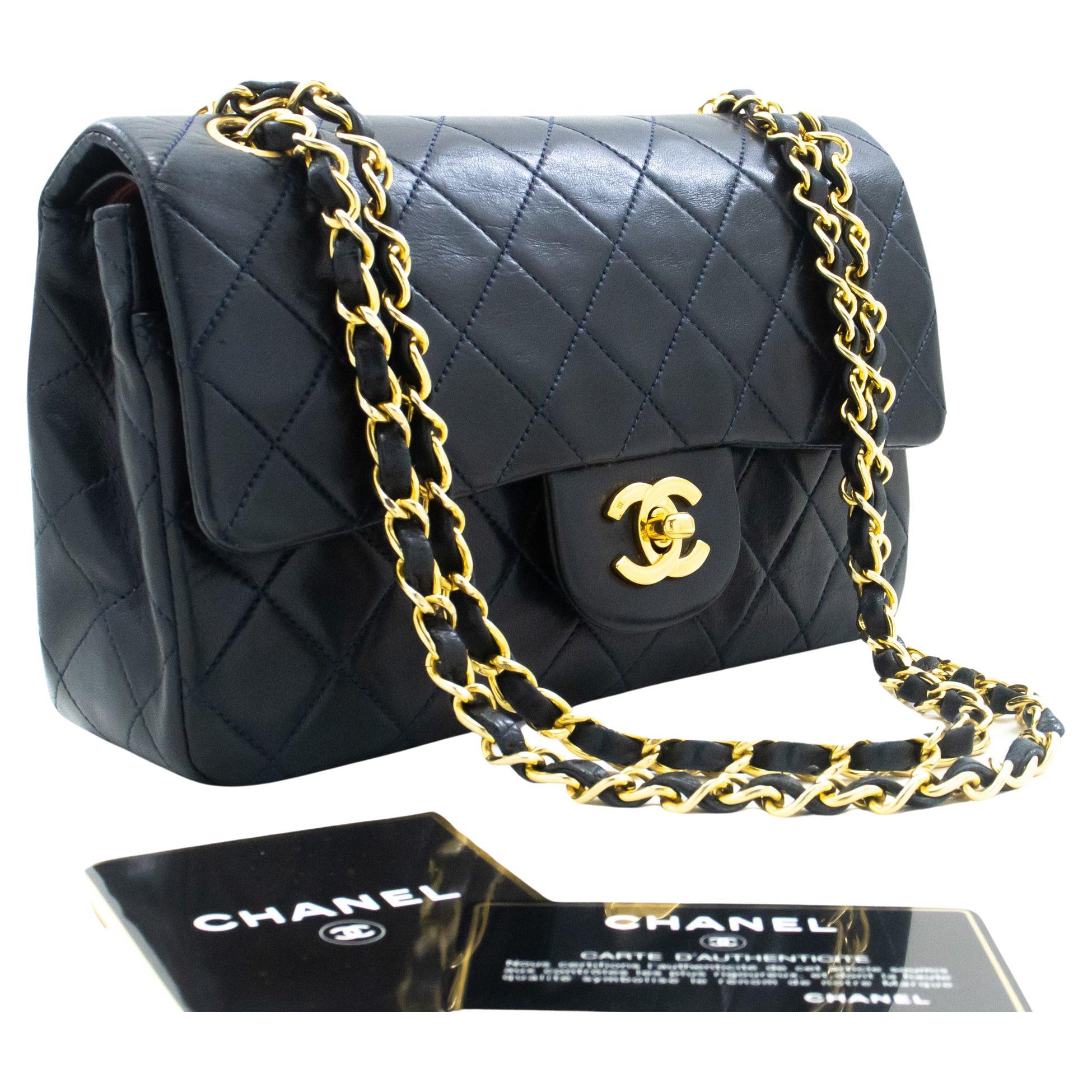 CHANEL NAVY Classic Double Flap 9" Chain Shoulder Bag Lambskin For Sale ...