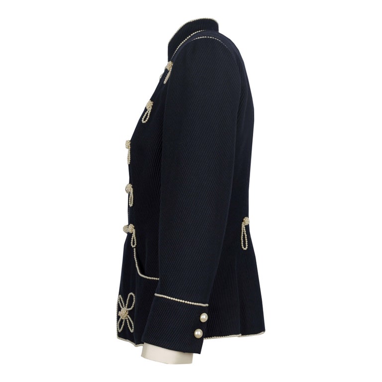 Chanel Navy Majorette Jacket with Pearls - '10s For Sale at 1stDibs
