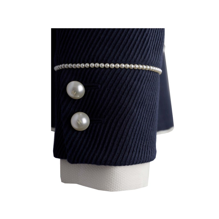 Chanel Navy Majorette Jacket with Pearls - '10s For Sale at 1stDibs