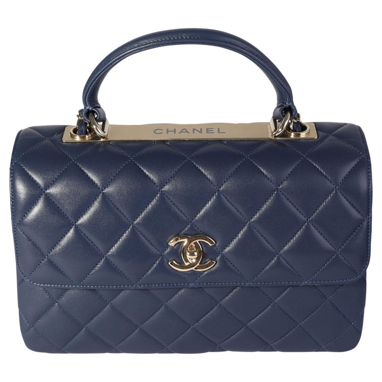 Chanel Navy Quilted Lambskin Medium Trendy Top Handle Bag For Sale at ...