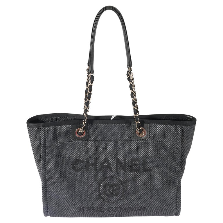 Chanel Navy Raffia Small Deauville Tote For Sale at 1stDibs