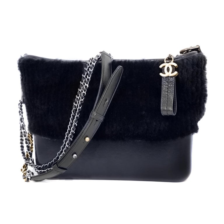 Chanel Navy Shearling Fur and Leather Gabrielle Bag For Sale at 1stDibs