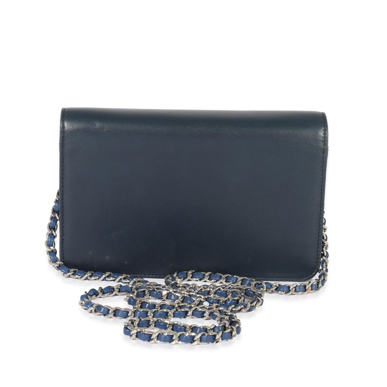 Chanel Navy White Blue Lambskin Wallet On Chain For Sale at 1stDibs