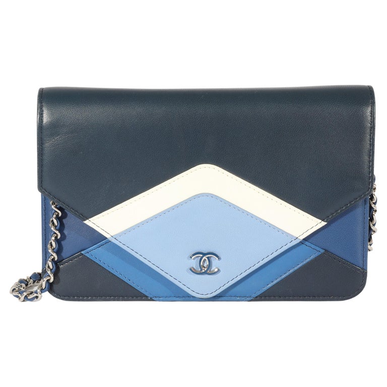 Chanel Navy White Blue Lambskin Wallet On Chain For Sale at 1stDibs