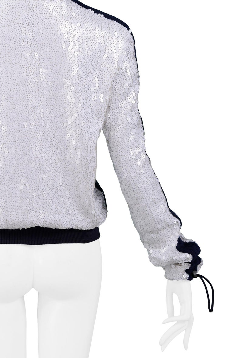 Chanel Navy and White Sequin Zip Up Jacket at 1stDibs | chanel zip up ...