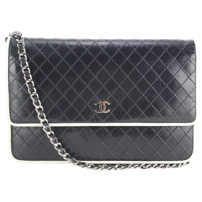Chanel Navy x White Glazed Calfskin Wallet on Chain SHW WOC 18C26a For ...
