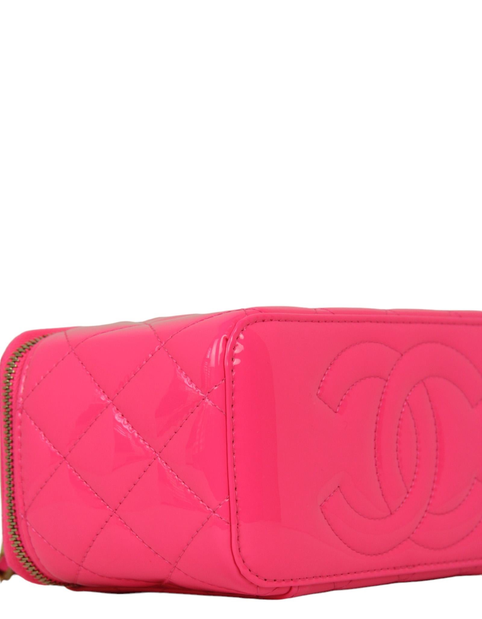 Chanel Neon Barbie Pink Patent Leather Pearl Crush Small Vanity Case ...
