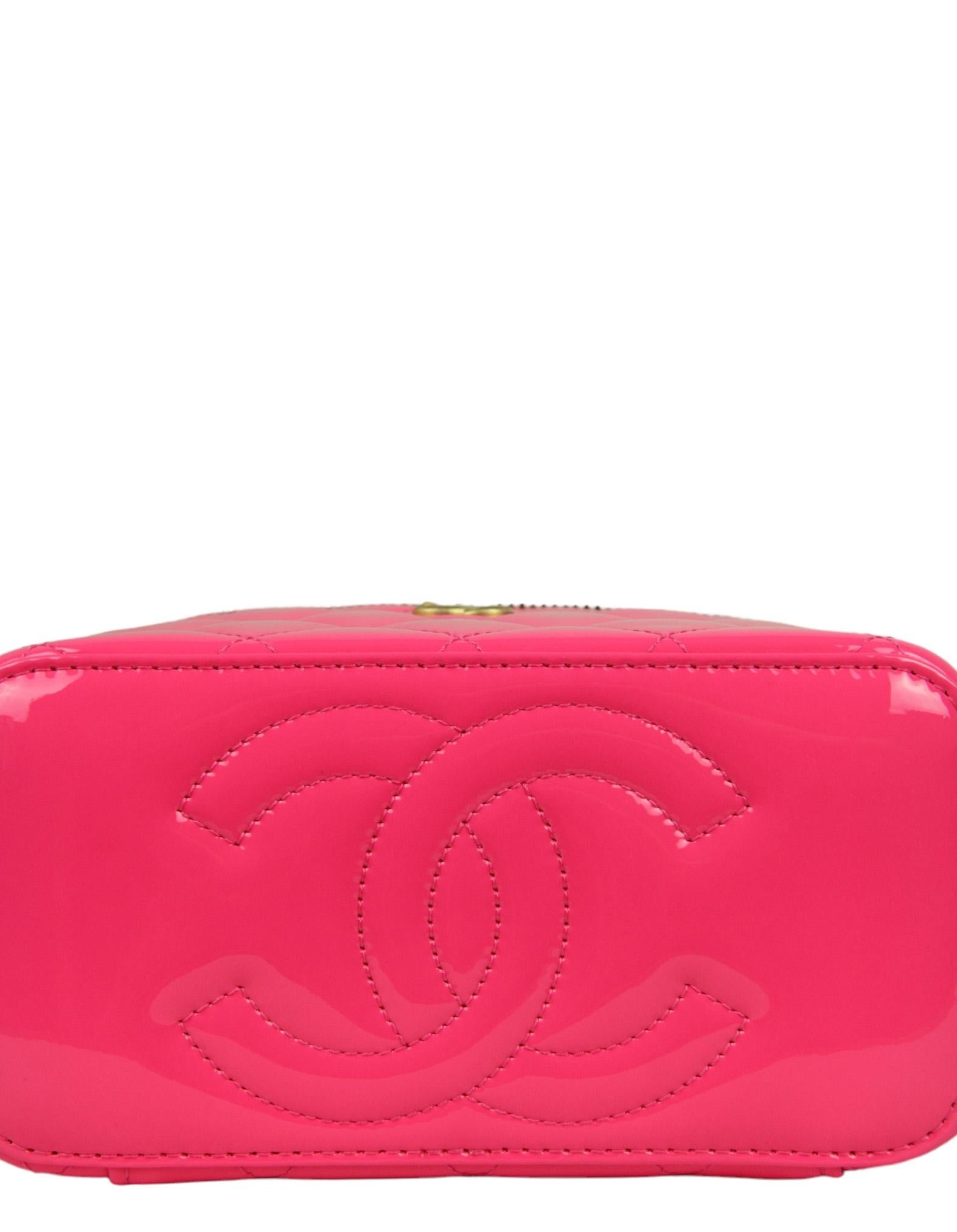 Chanel Neon Barbie Pink Patent Leather Pearl Crush Small Vanity Case ...