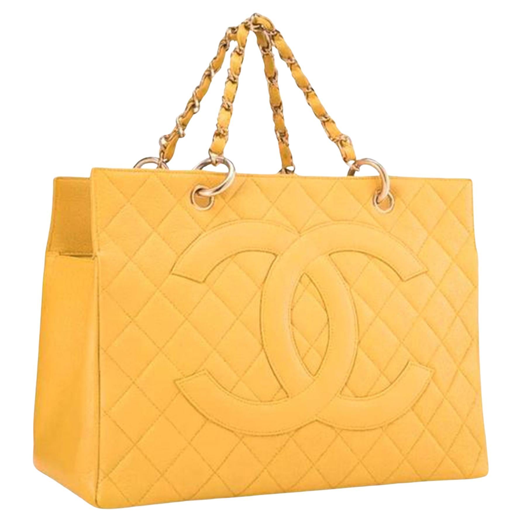 Chanel Neon Orange Caviar Leather Large CC Logo Gst Grand Tote For Sale ...