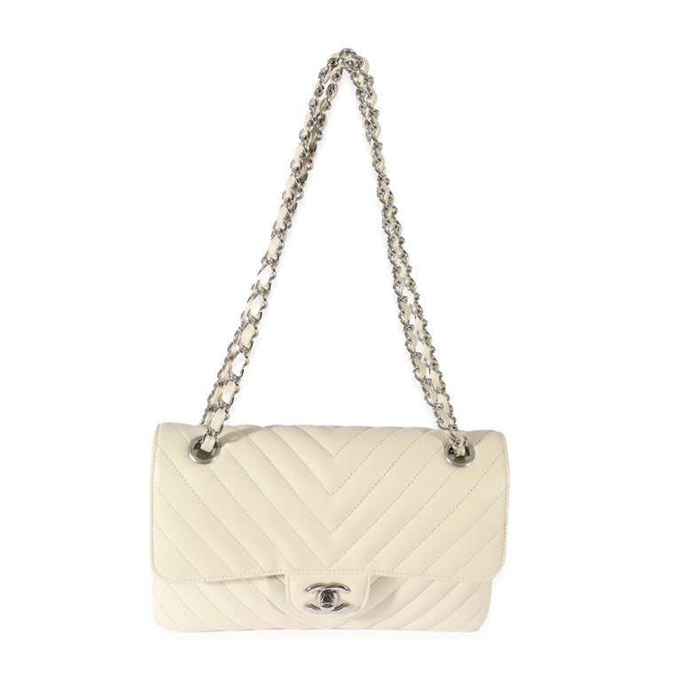 Chanel Neutral Chevron Quilted Leather Small Classic Flap For Sale at ...