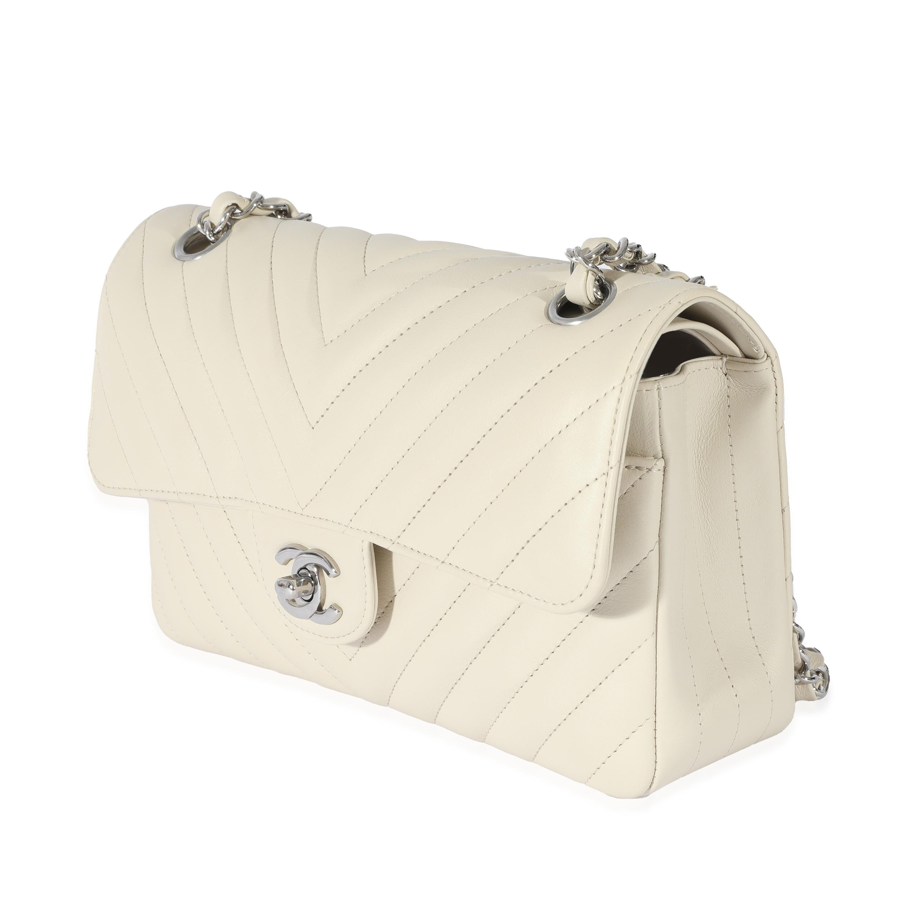 Chanel Neutral Chevron Quilted Leather Small Classic Flap For Sale at ...