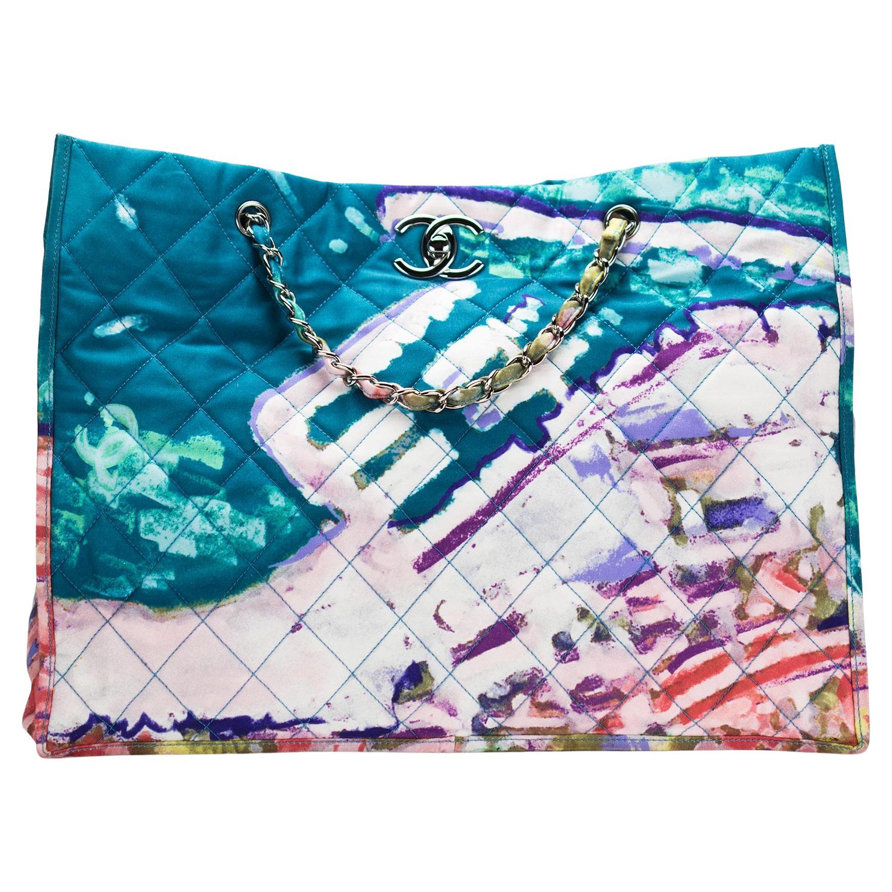 Chanel New 2011 Vintage Aqua Large Quilted Microfiber Maxi Tote Coco ...