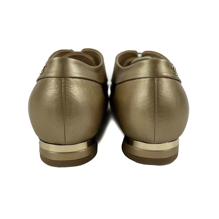 CHANEL NEW 2015 Metallic Gold Leather CC / Pearl Oxford Shoes 39 US 9 ...