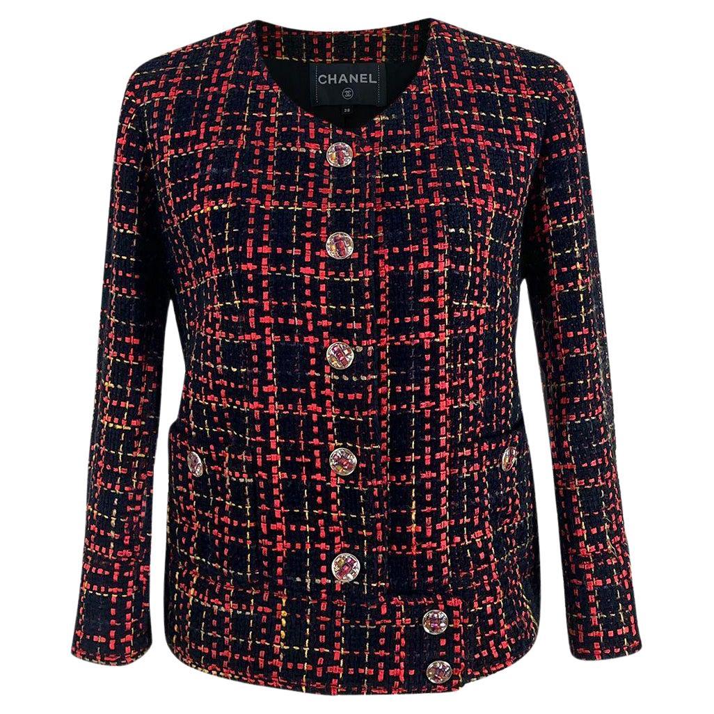 Chanel New 2022 Black Logo Ribbon Tweed Jacket For Sale at 1stDibs