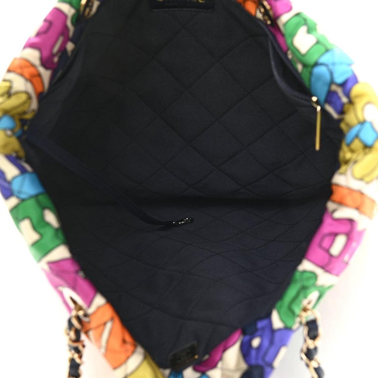 CHANEL NEW 21K Multi Color Rainbow Fabric Gold Leather Chain Top Handle ...