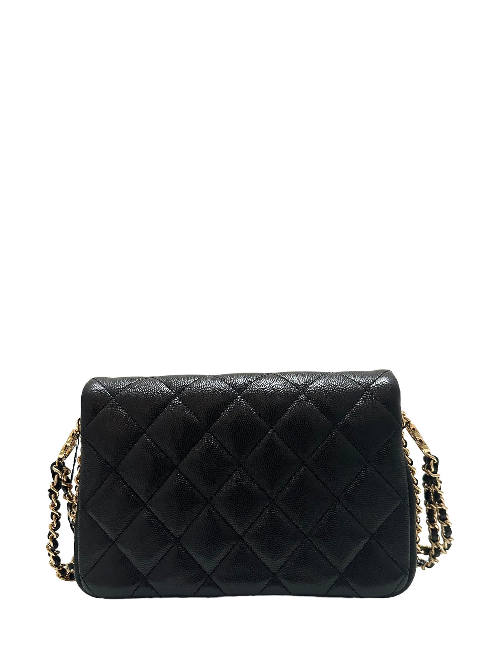 Chanel NEW 23C Black Quilted Caviar Leather CC Coco You Flap Bag For ...
