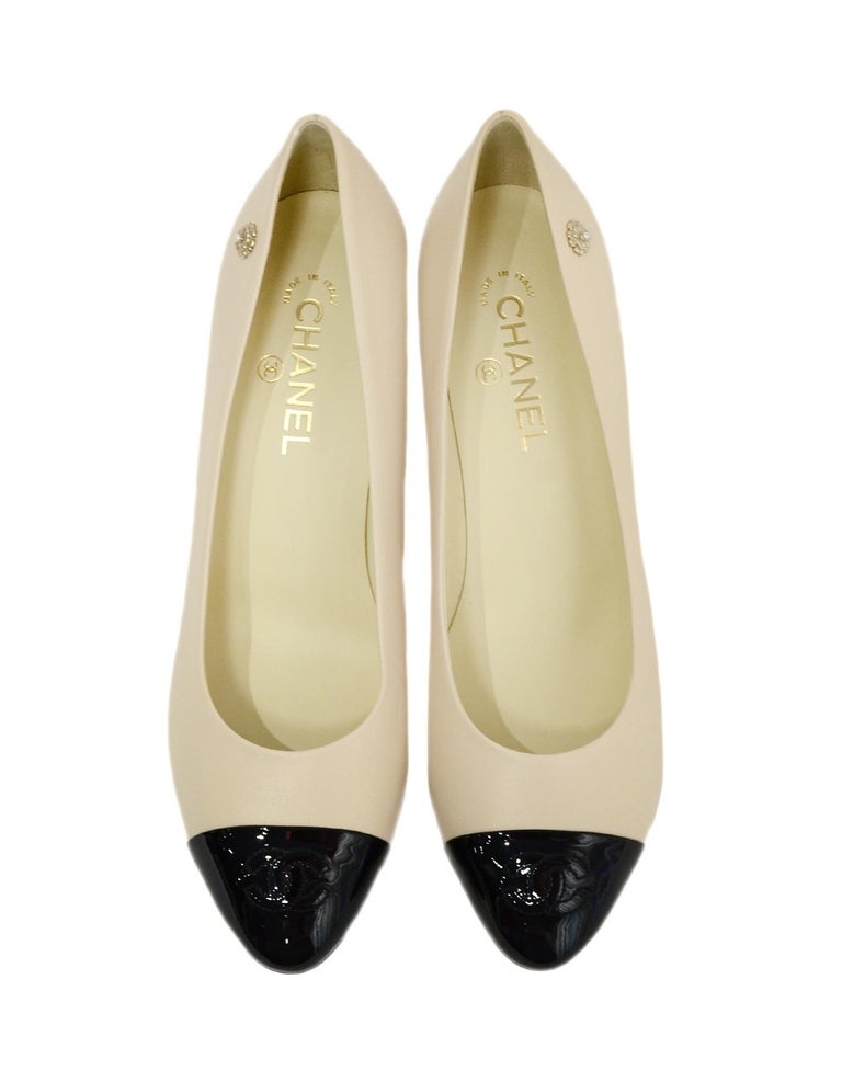 Chanel New Beige/Black Cap Toe Pumps sz 42 at 1stDibs