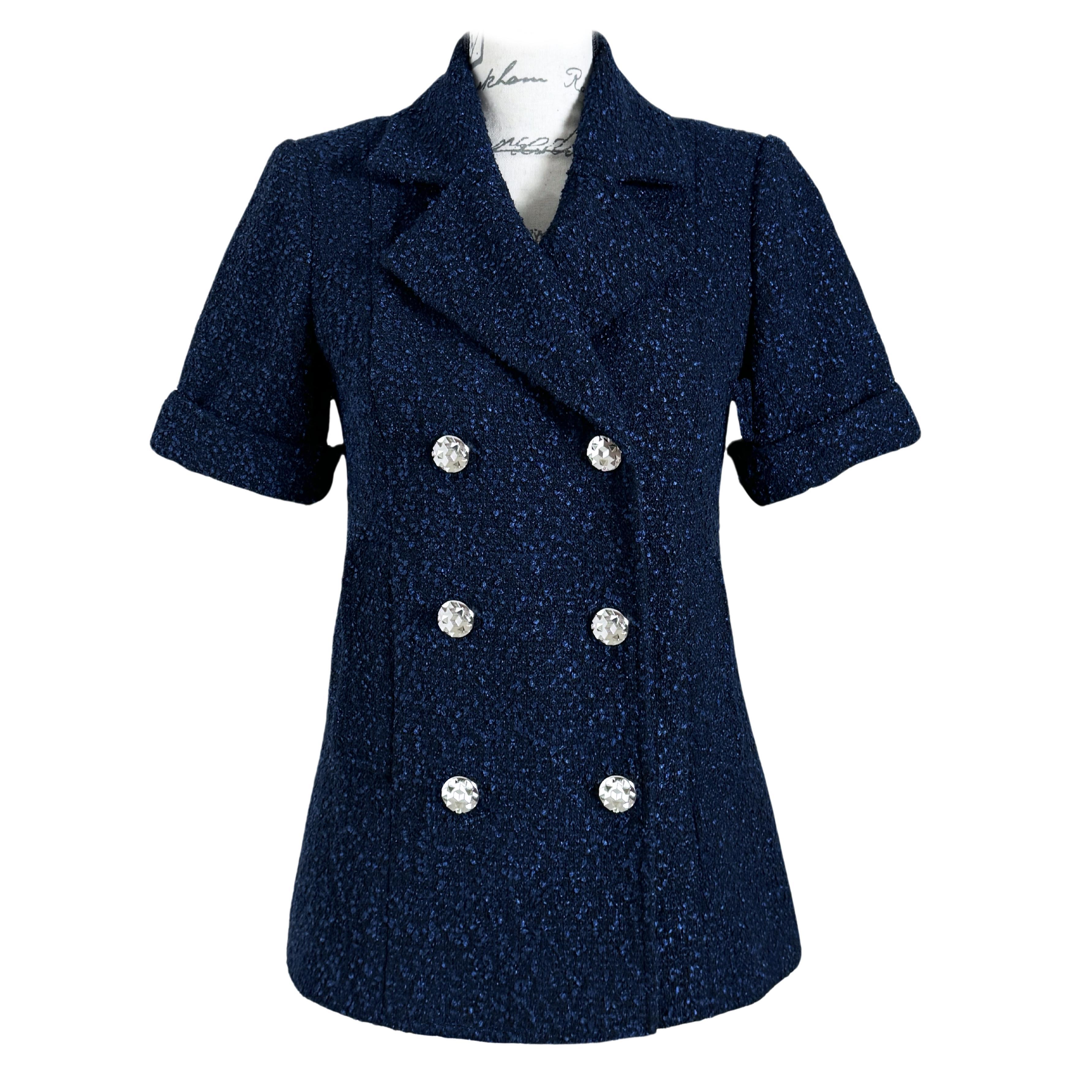 Chanel New Black and Navy Tweed Jacket For Sale at 1stDibs