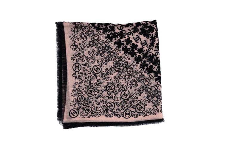 Chanel New Black Pink Cashmere Shawl For Sale at 1stDibs