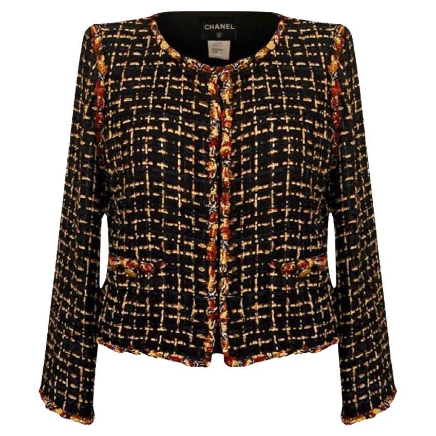 Chanel New Black Ribbon Tweed Jacket with Jewel Embellishment For Sale at 1stDibs