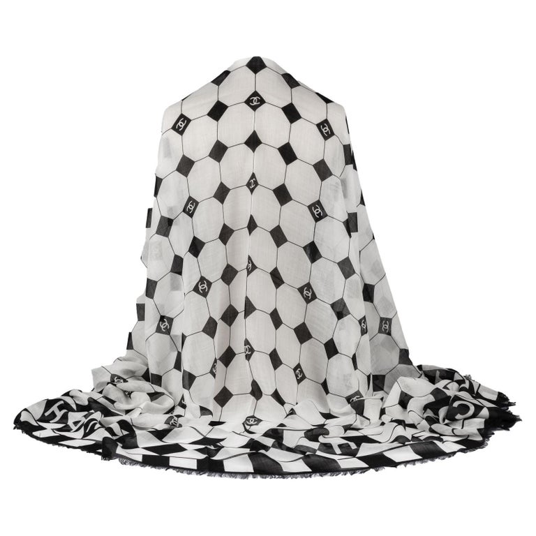 Chanel New Black White Cashmere Shawl For Sale at 1stDibs