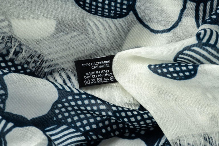 Chanel New Blue White Cashmere Shawl For Sale at 1stDibs
