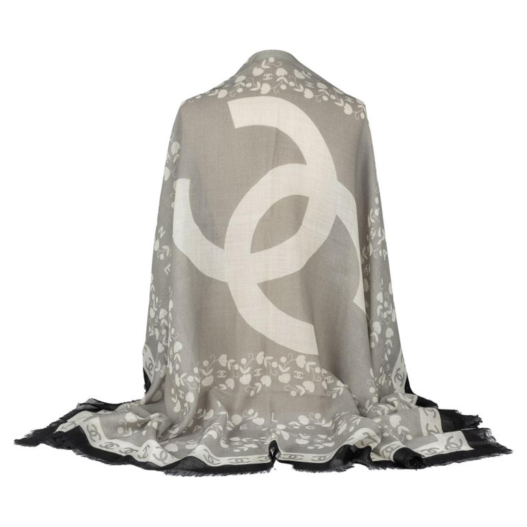 Chanel New Cashmere Shawl Grey White For Sale at 1stDibs